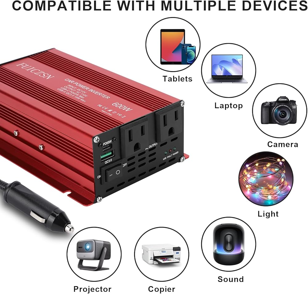 300W Power Inverter DC 12V to 110V AC Car Plug Adapter Outlet Converter ...
